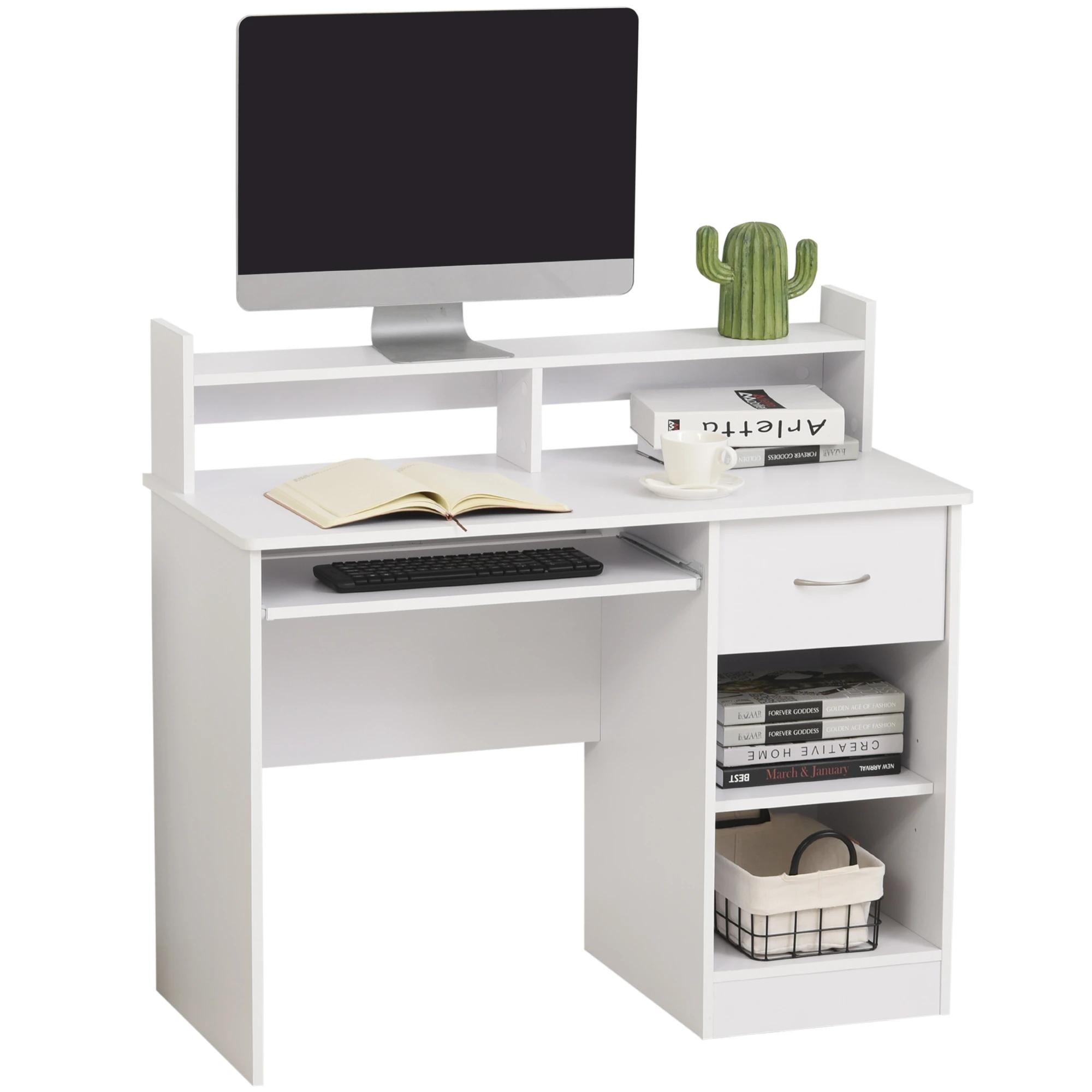 HOMCOM Computertafel kantoortafel speeltafel pc-tafel met lade wit ...