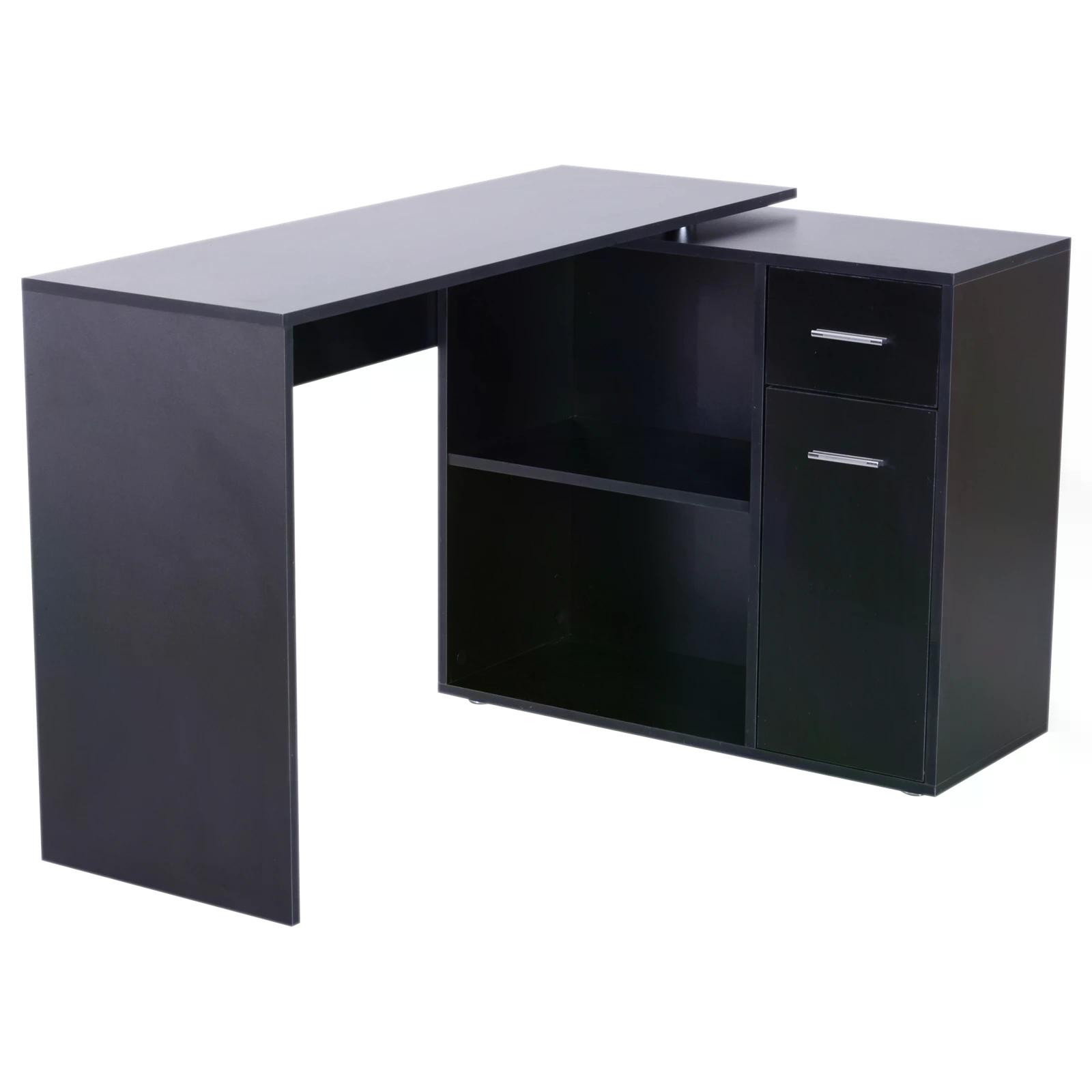 HOMCOM 180 Degree Rotating Corner Desk L- Shaped Table Home Office ...