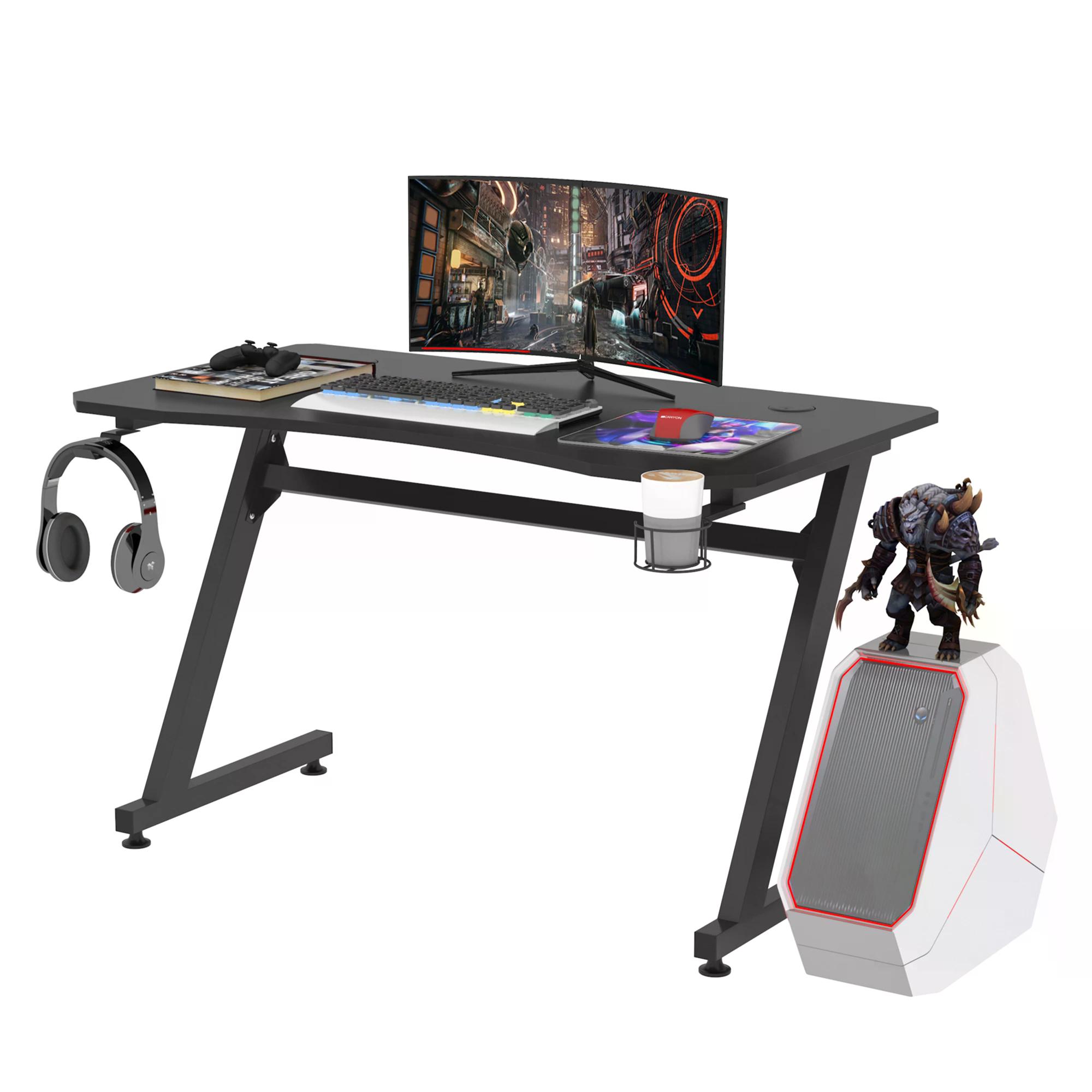 HOMCOM Steel Frame Gaming Desk w/ Headphone & Drink Holder Black NEXT ...
