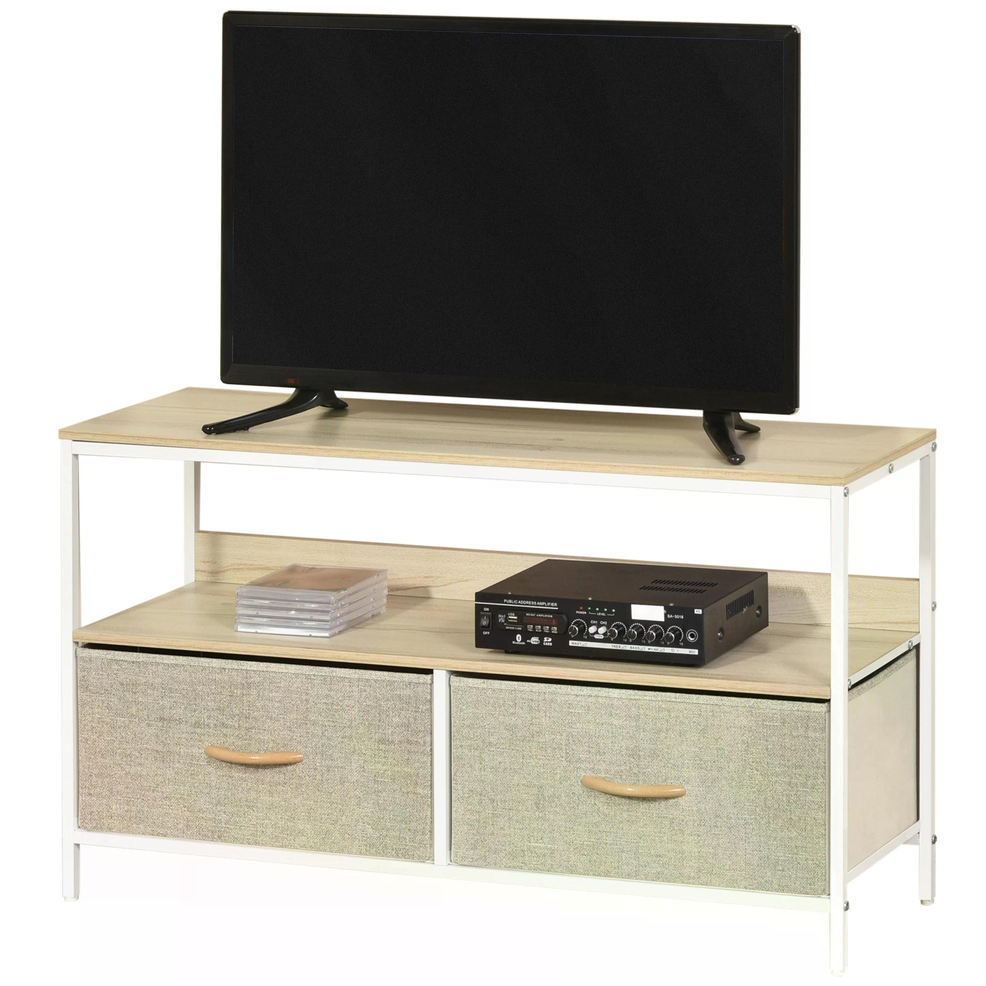 HOMCOM TV Cabinet, TV Console Unit with 2 Foldable Linen Drawers, TV ...
