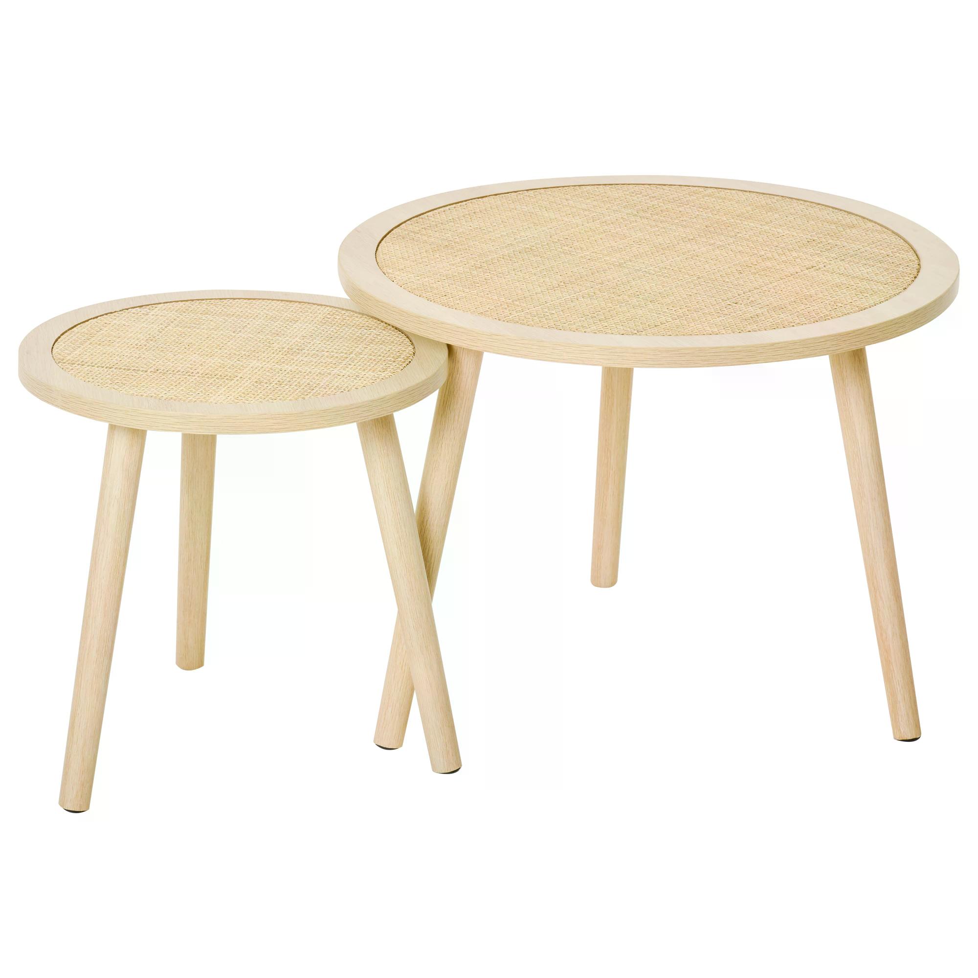 HOMCOM Set of 2 Nesting Coffee Tables with Rattan Tabletop Round Side ...