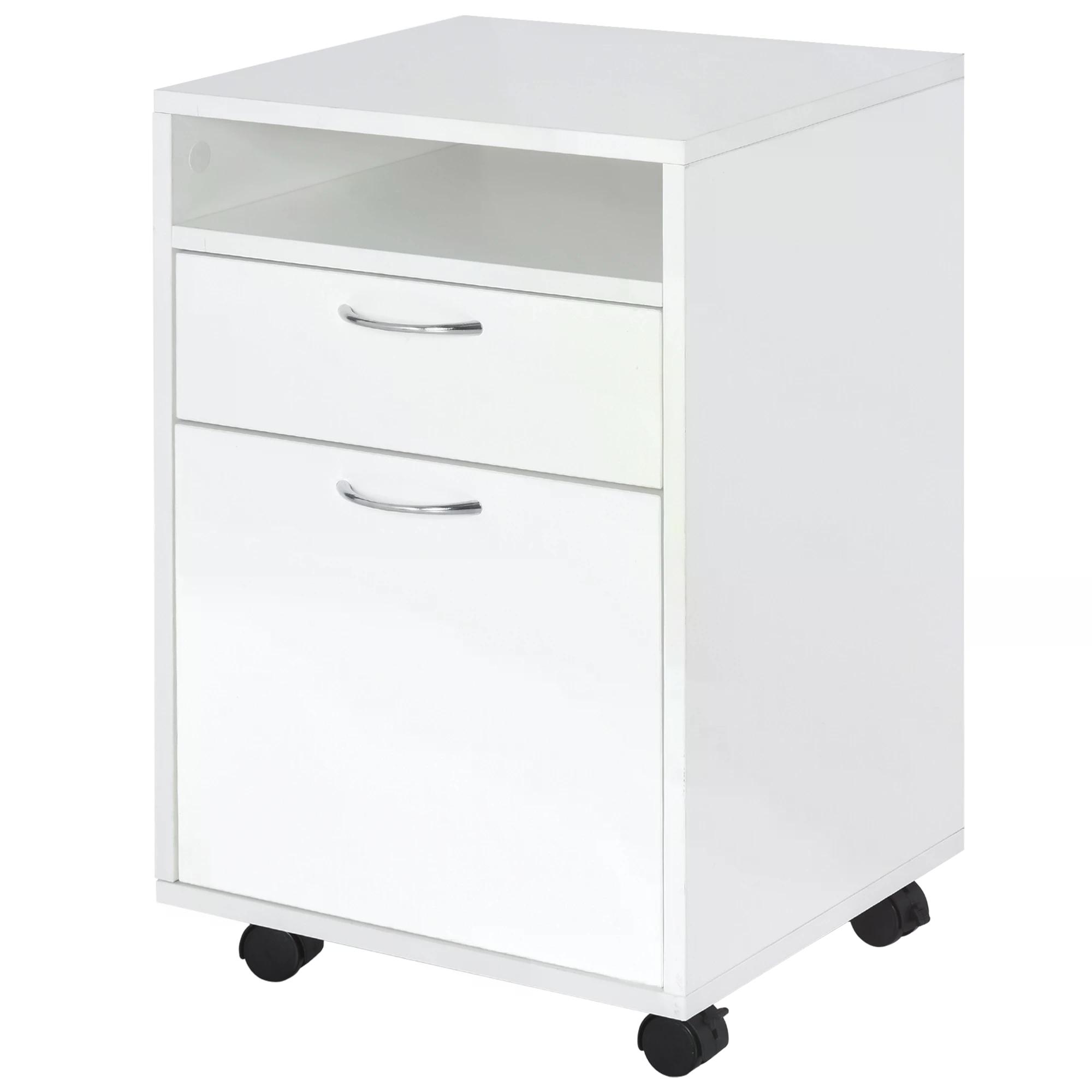 HOMCOM 60cm Drawer Open Shelf Metal Handles 4 Wheels Office Home File ...