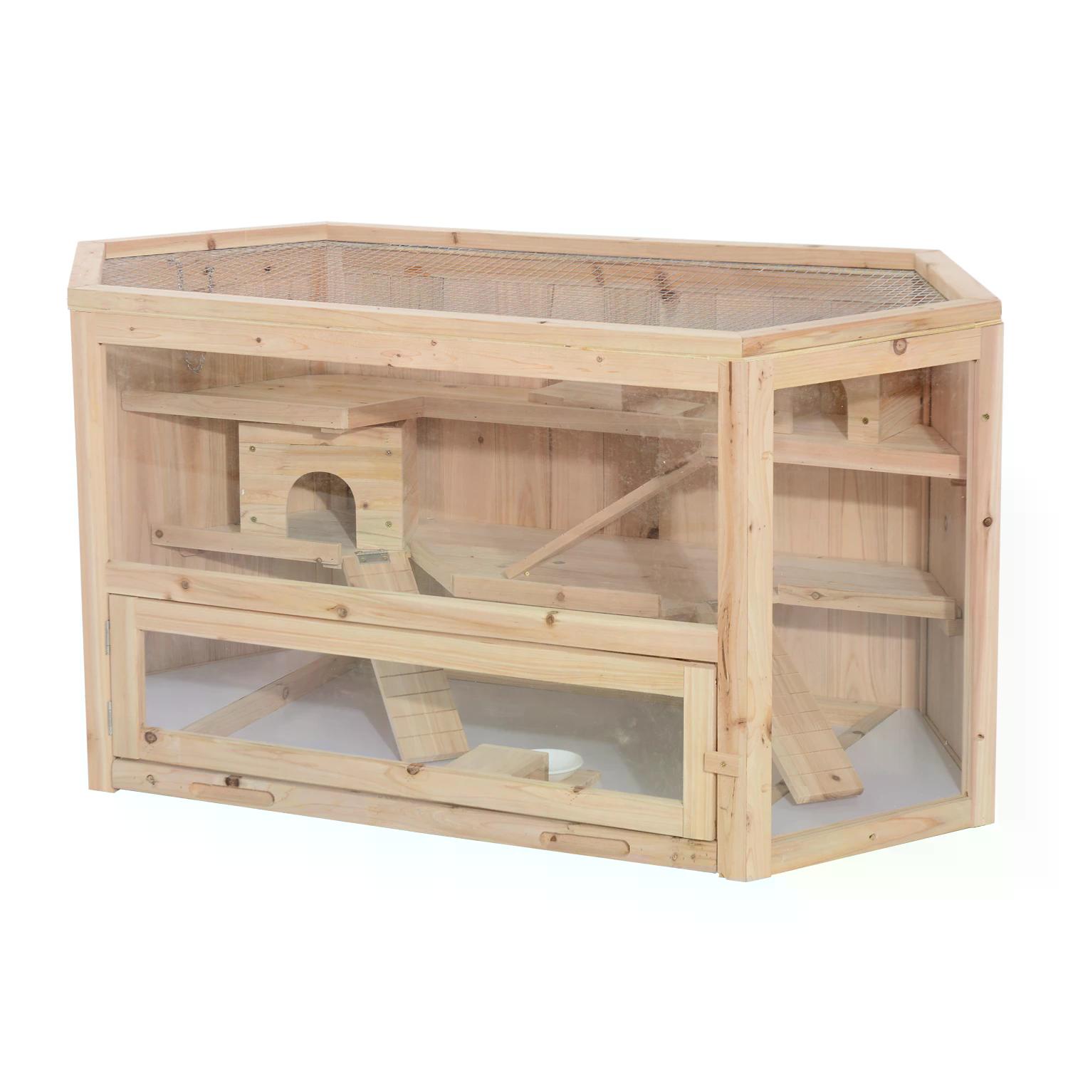 PawHut Compatible Large Wooden Hamster Cage Rodent Mouse Pet Small ...