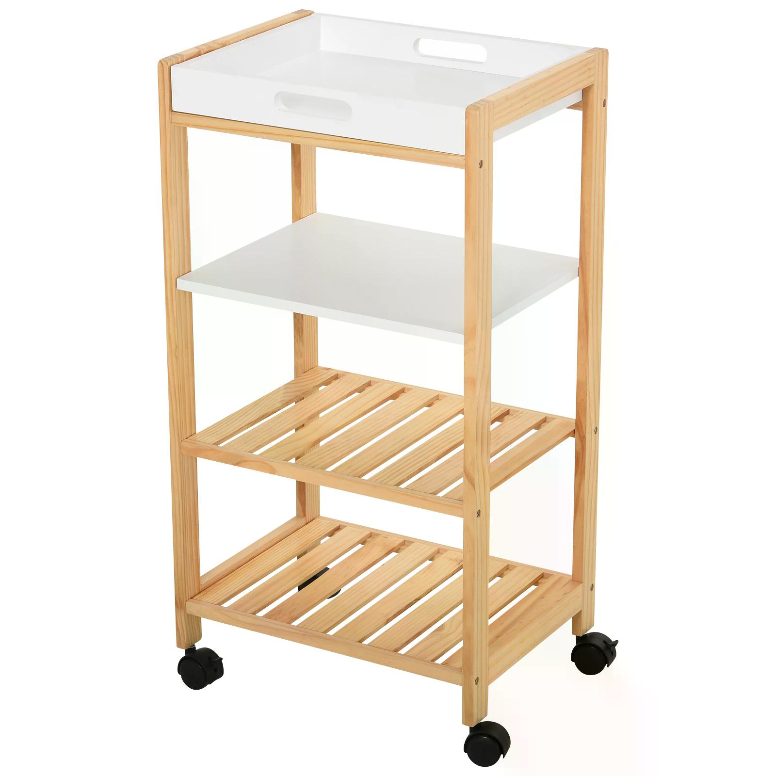 HOMCOM 4-Tier Moving Trolley Cart MDF Wood Blend w/ Tray Shelves 4 ...