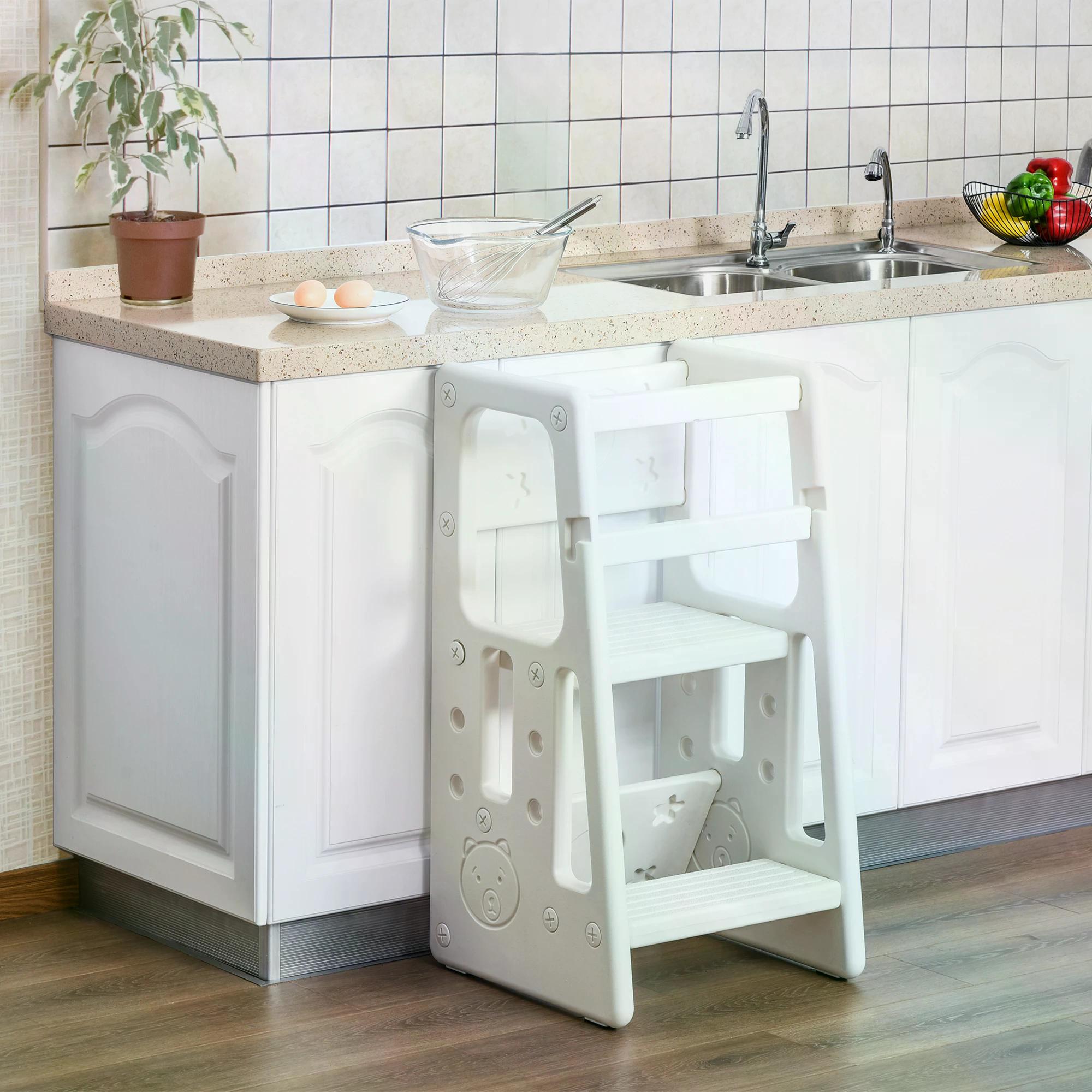 HOMCOM Kids Step Stool Adjustable Standing Platform Toddler Kitchen ...