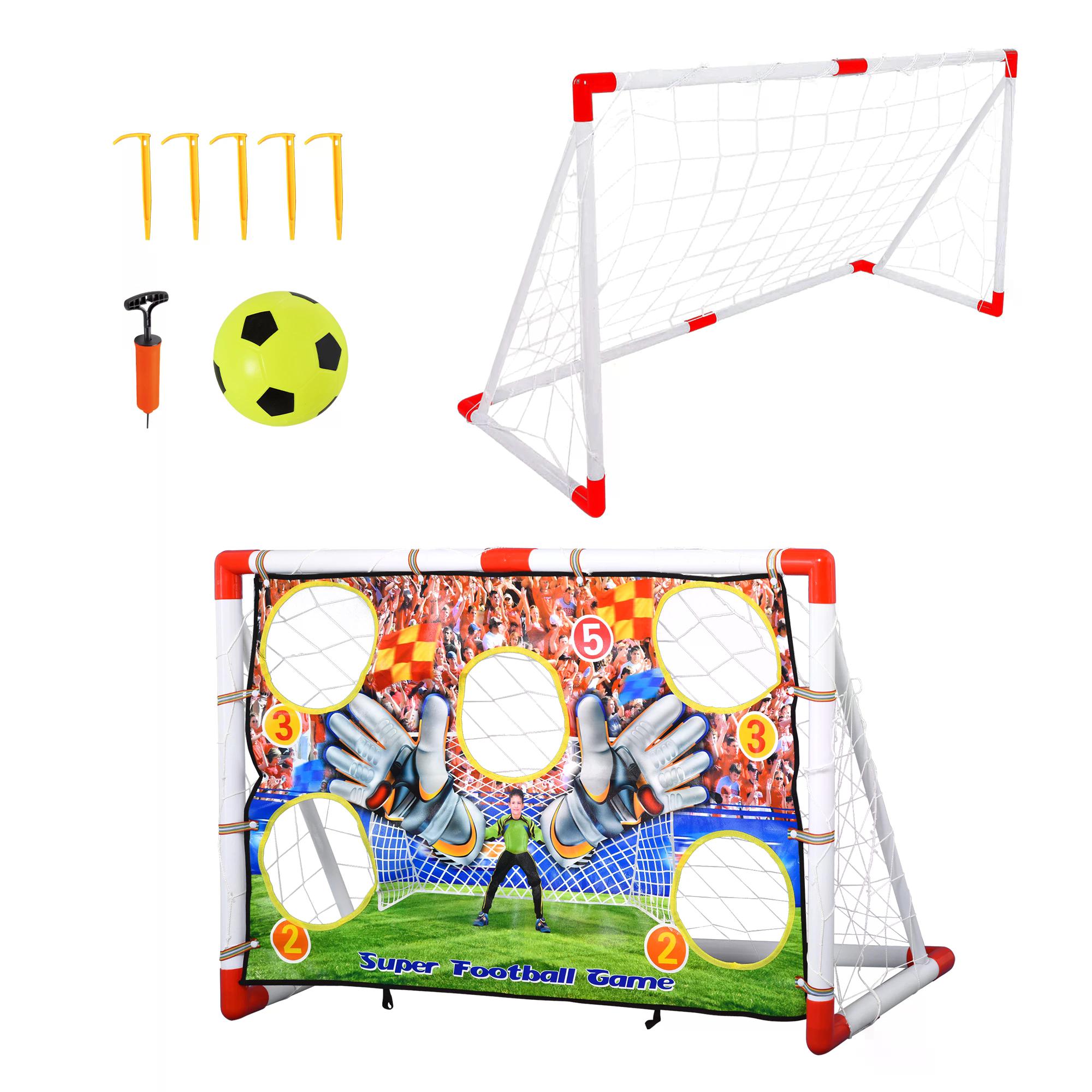HOMCOM 2 in 1 Kids Football Goal Football Target Goal Net w/ Ball Pump ...
