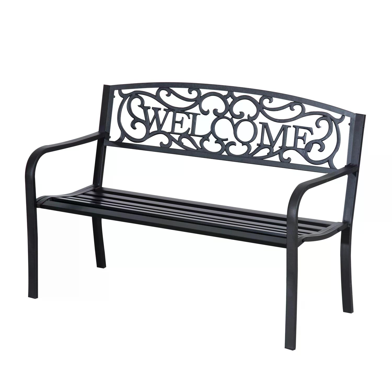 Outsunny 2 Seater Metal Garden Bench Patio Outdoor Park Porch Chair ...