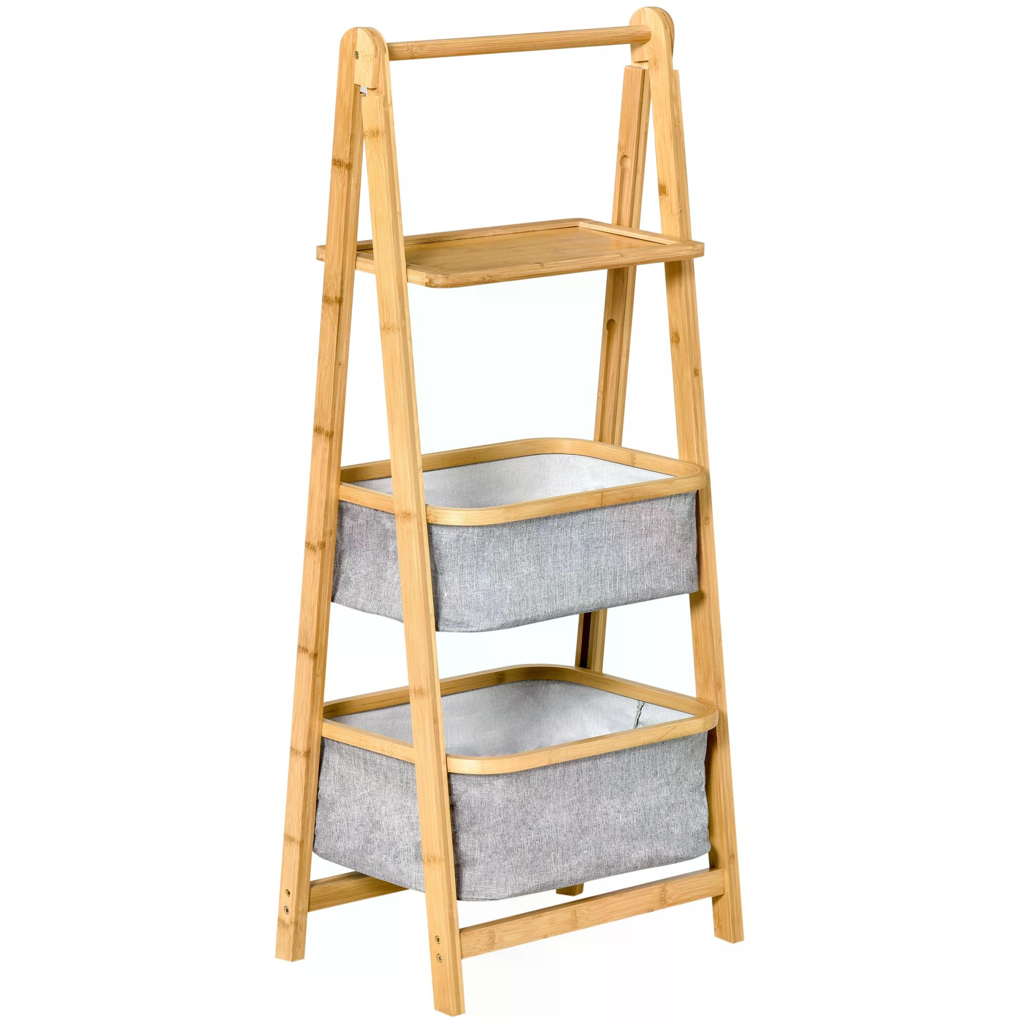 HOMCOM Ladder Storage Shelf 3-Tier Foldable Organizer Shelves ...