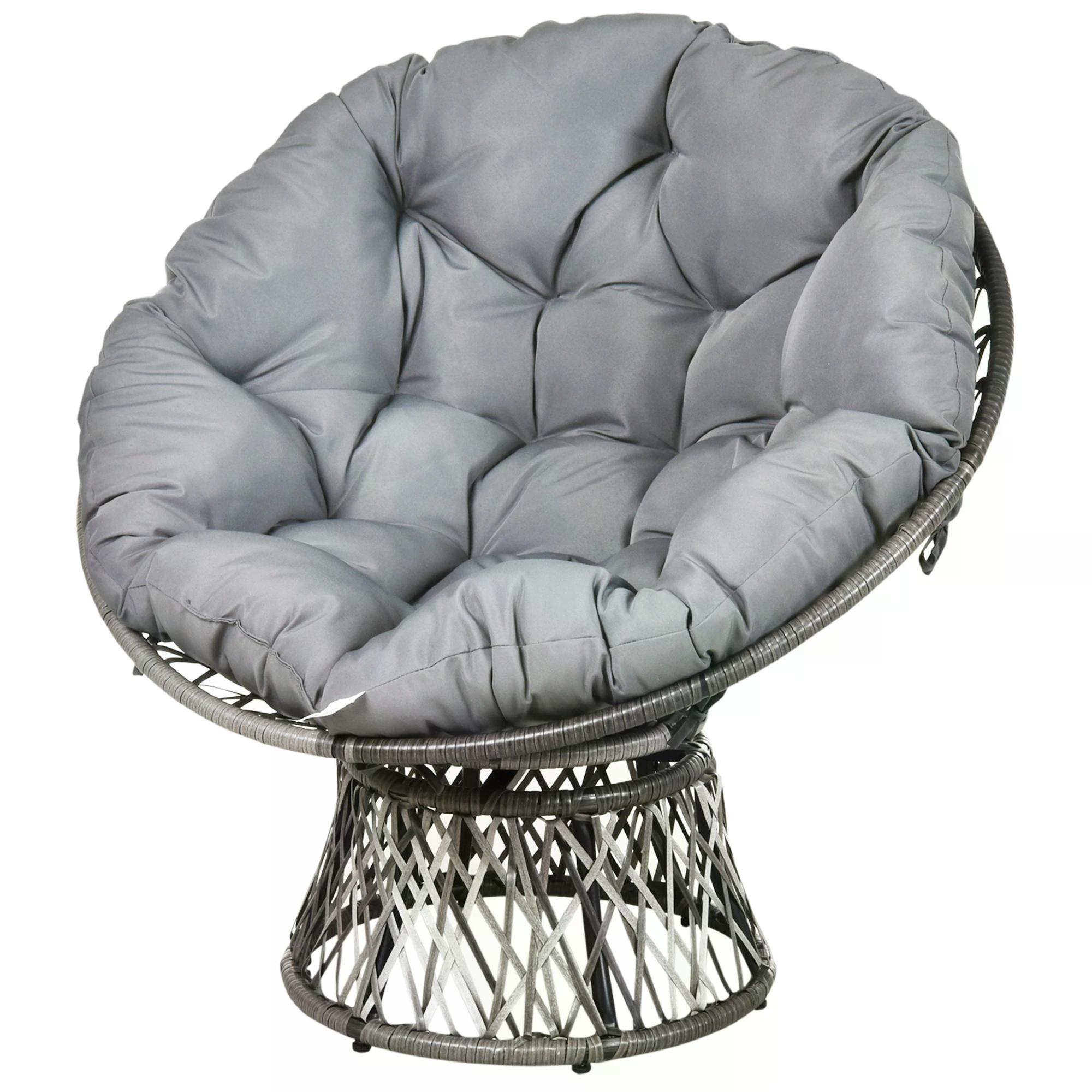 Outsunny 360° Swivel Rattan Papasan Moon Bowl Chair Round Lounge Garden ...