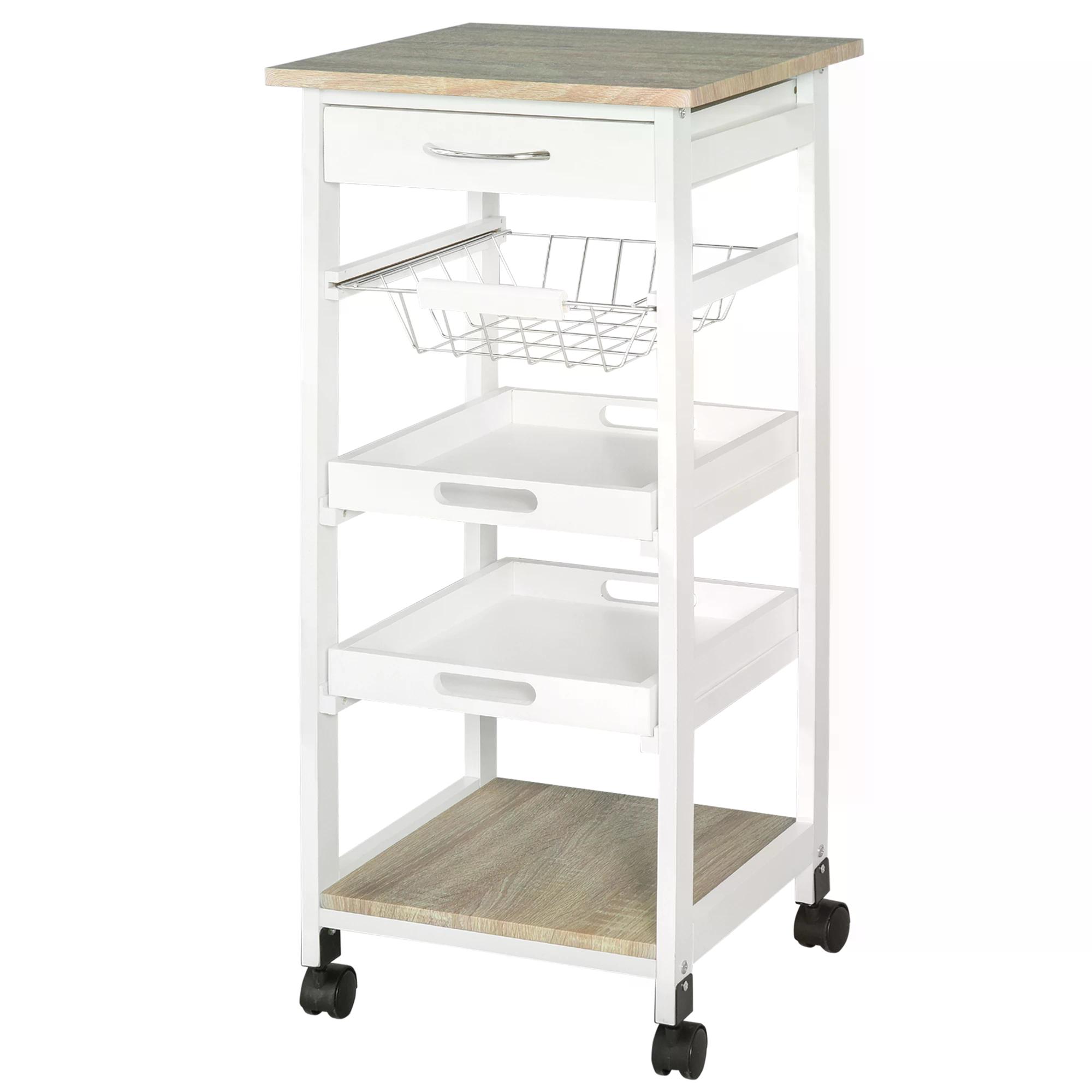 HOMCOM Mobile Rolling Kitchen Island Trolley for Living room, Serving ...