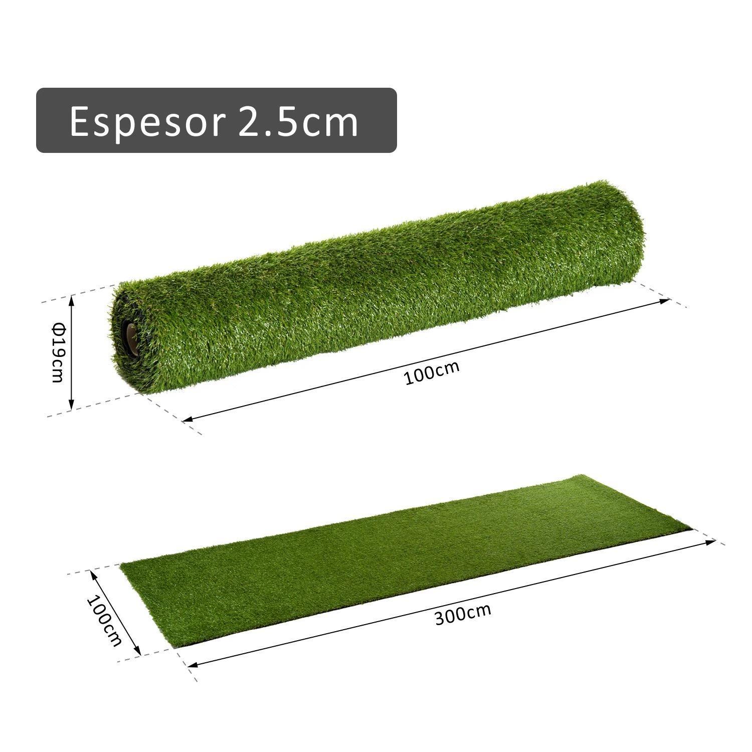 Outsunny Relva Artificial 25 mm Rolo de Relva Artificial 300x100 cm ...