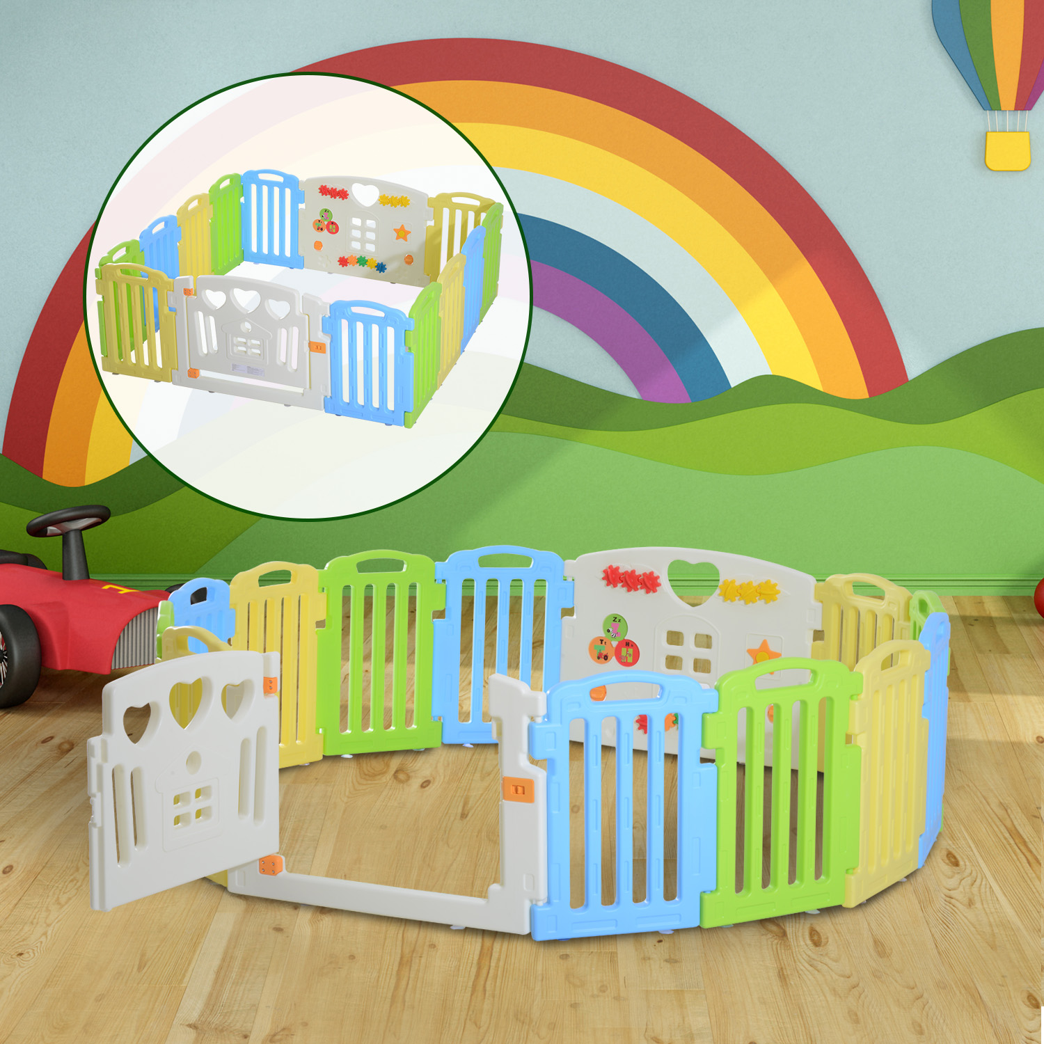 HomCom Recinto Modulare 14 Pezzi con Cancelletto per Bambini, Azzurro ...