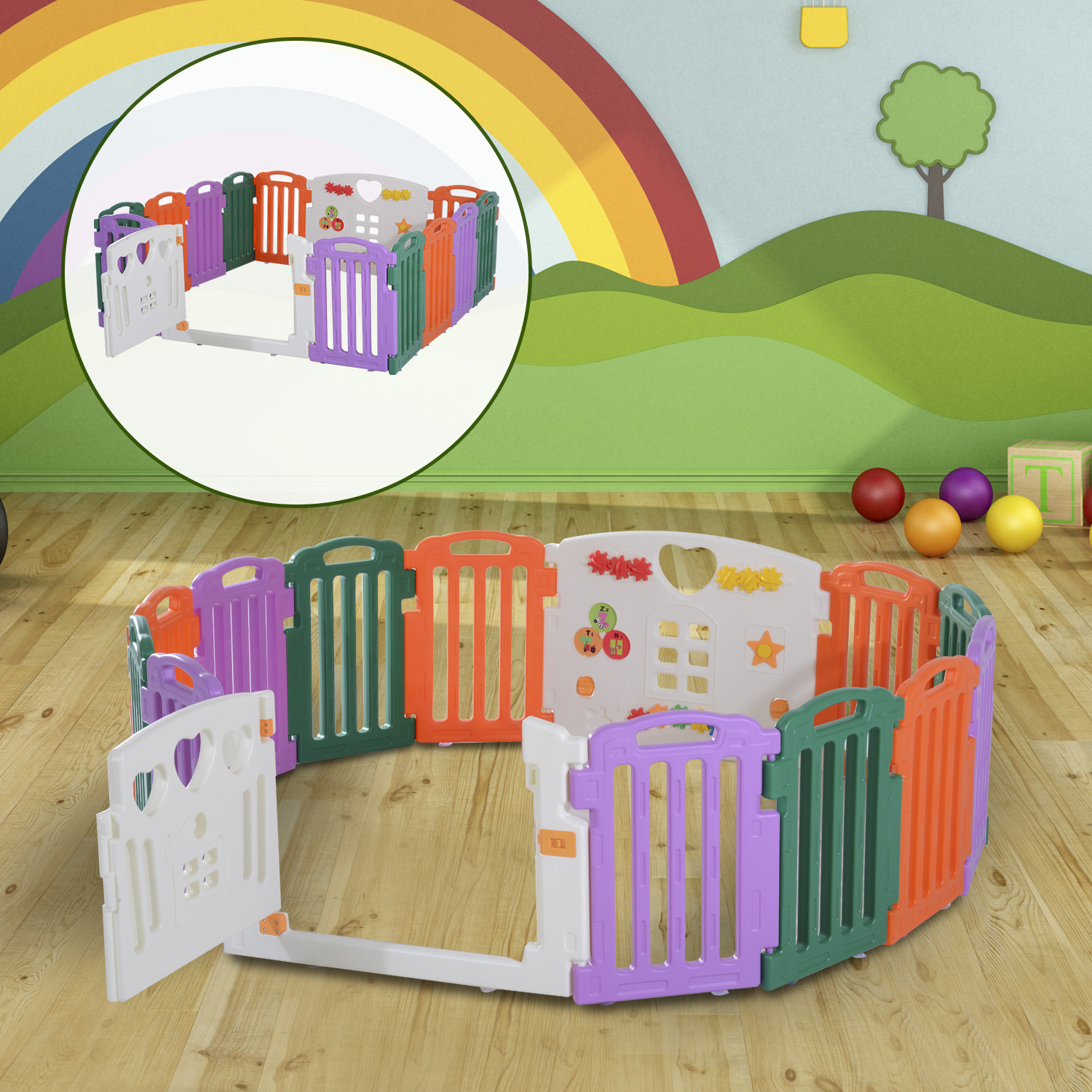 HomCom Recinto Modulare 14 Pezzi con Cancelletto per Bambini, Arancio ...