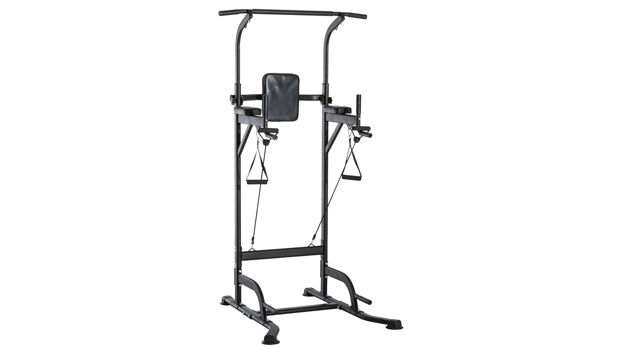 HOMCOM Pull Up Tower Multi-Function Power Tower Black Height Adjustable ...