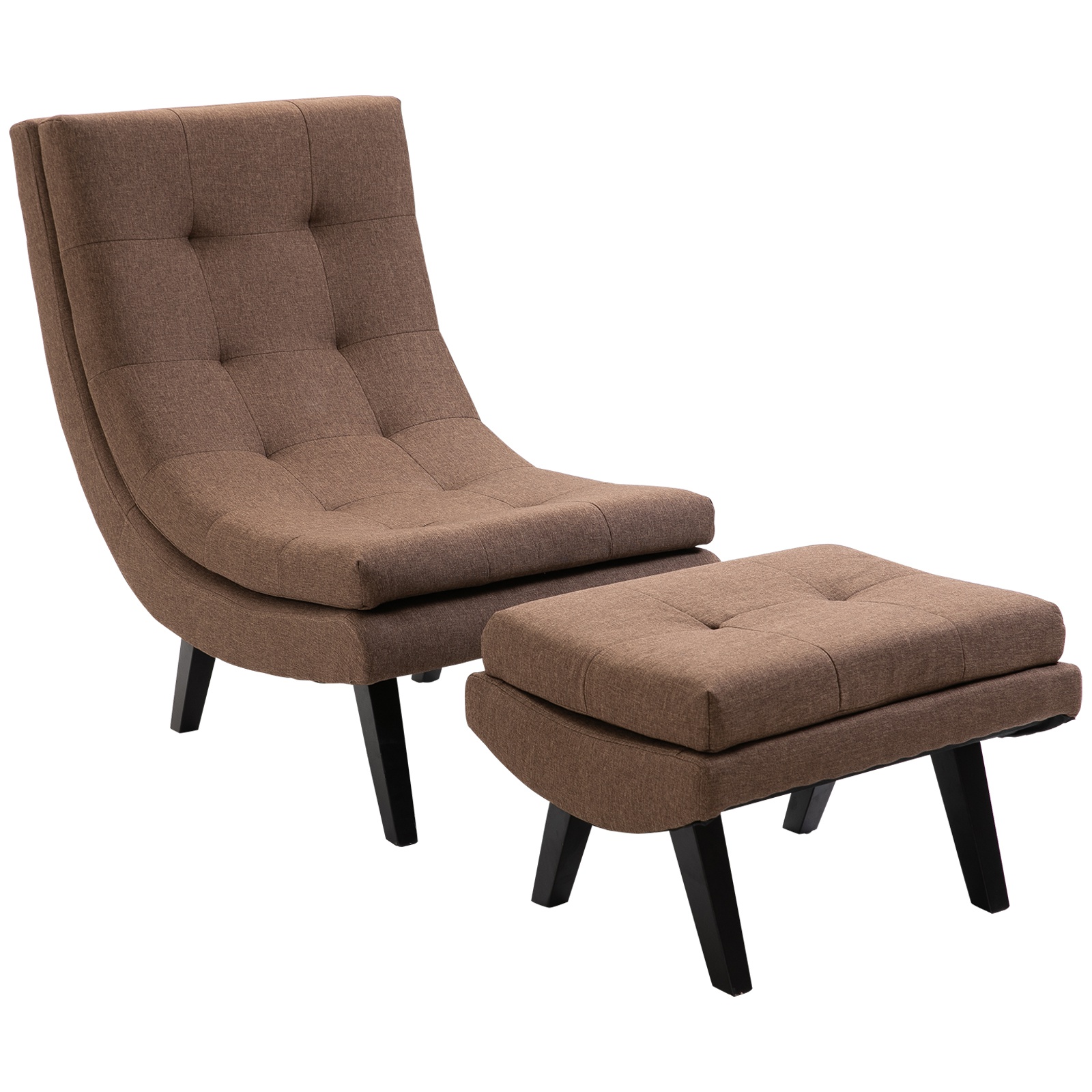 HOMCOM® Sessel mit Fußhocker Relaxliege Chaiselongue Kautschukholzbeine ...