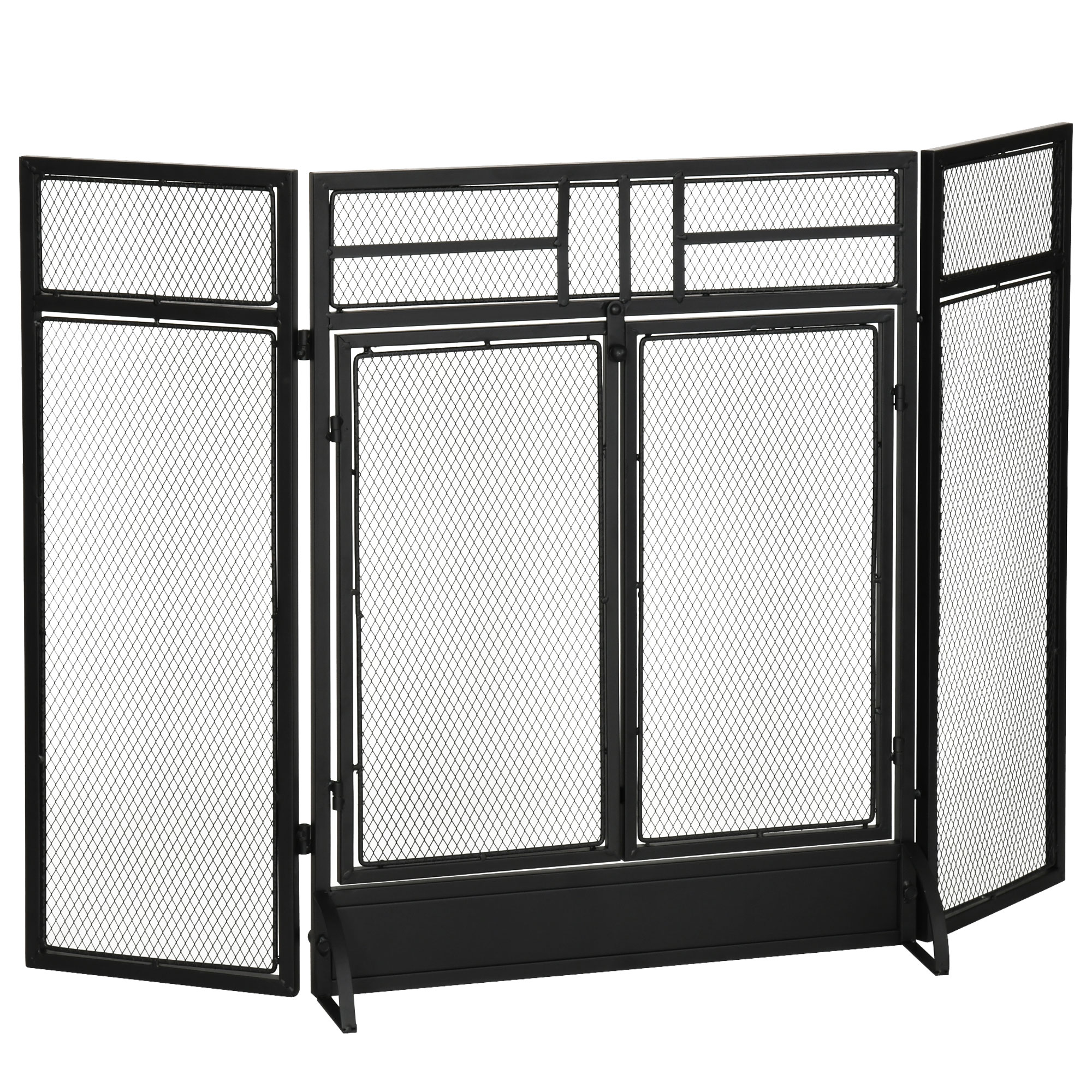 HOMCOM 3-Panel Folding Fireplace Screen with Door, Freestanding Spark ...