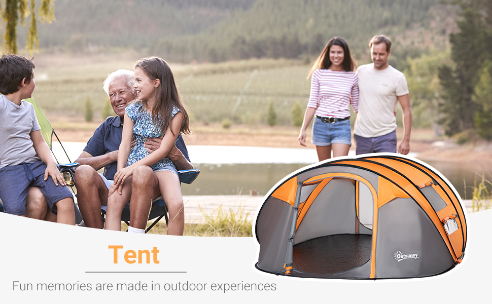 Outsunny 4-5 Person Pop-up Camping Tent Waterproof Family Tent w/ 2 Mesh Windows & PVC Windows ...