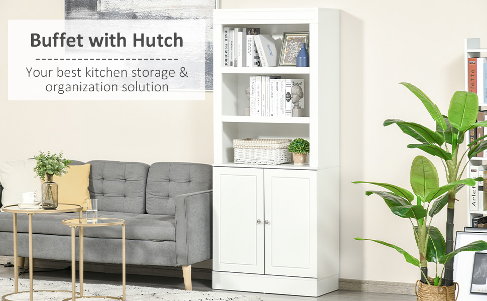 HOMCOM Kitchen Cupboard with 6-tier Shelving, Freestanding Storage ...