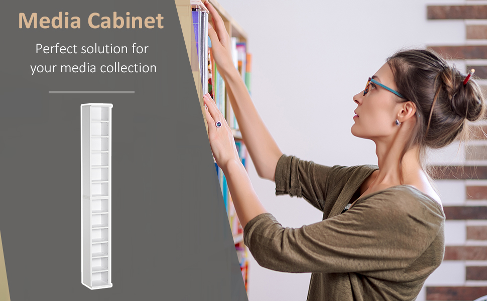 HOMCOM Set of 2 CD Media Display Shelf Unit Tower Rack w/ Adjustable ...