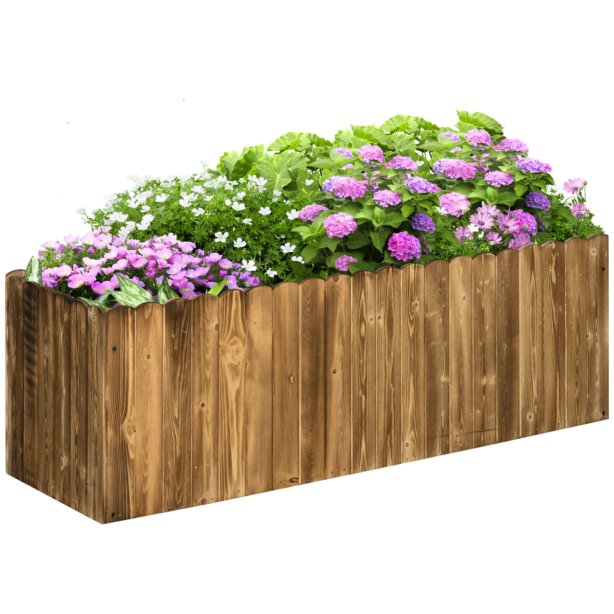 Outsunny Garden Flower Raised Bed Pot Wooden Outdoor Large Rectangle ...