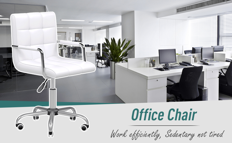 HOMCOM Mid Back PU Leather Home Office Desk Chair Swivel White | Aosom UK