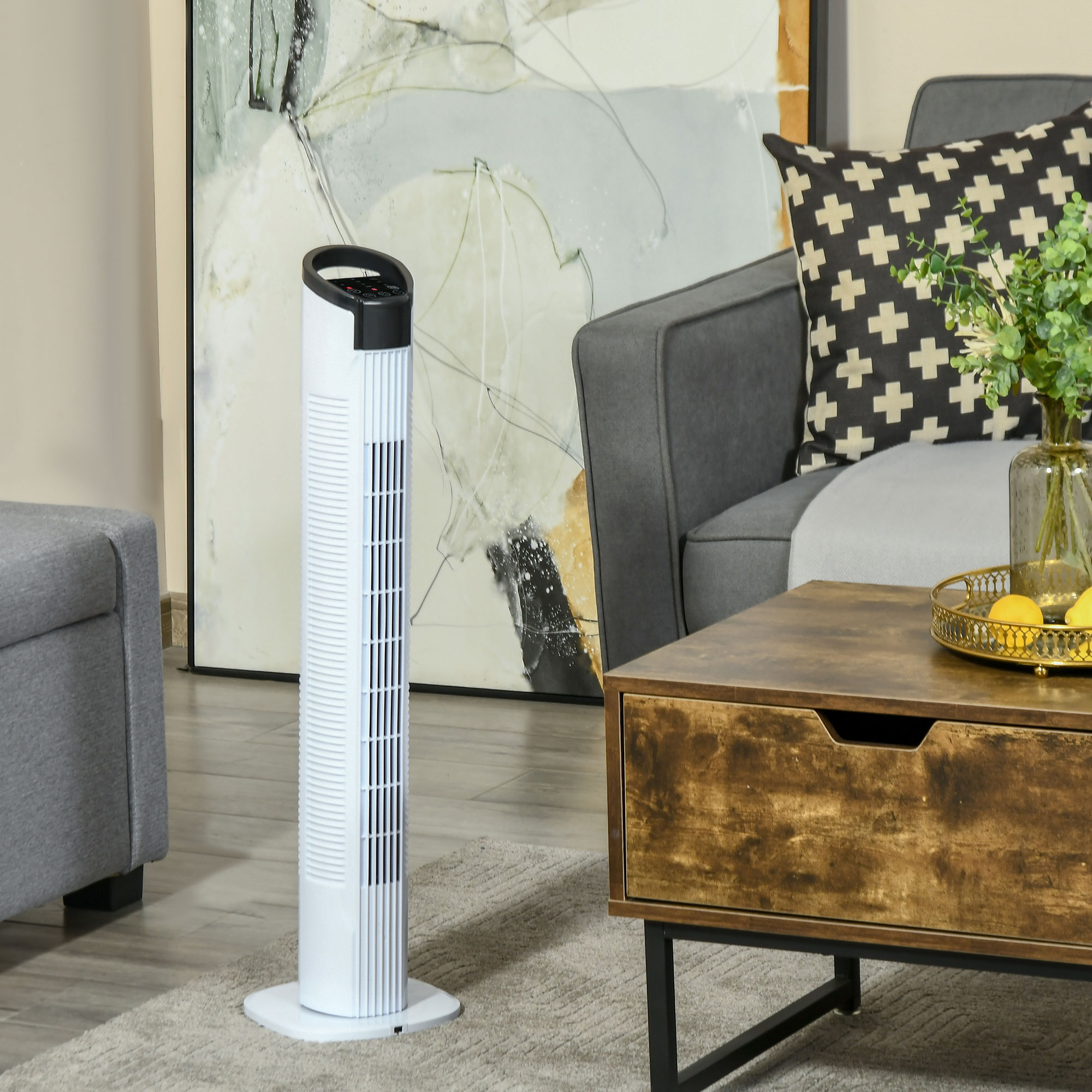 HOMCOM Freestanding Tower Fan 3 Speed 3 Mode Black and White | Aosom UK