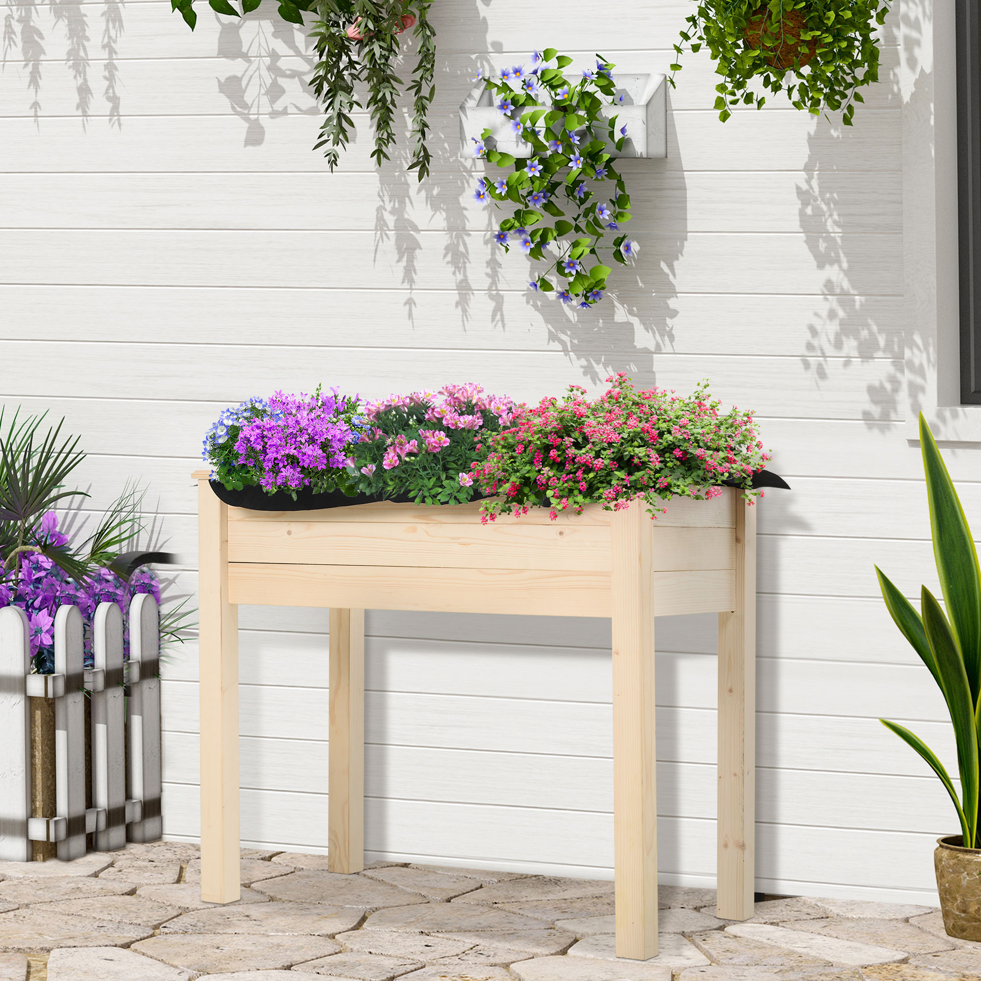 Outsunny Fir Wood Raised Rectangular Plant Stand Oak Tone | Aosom UK