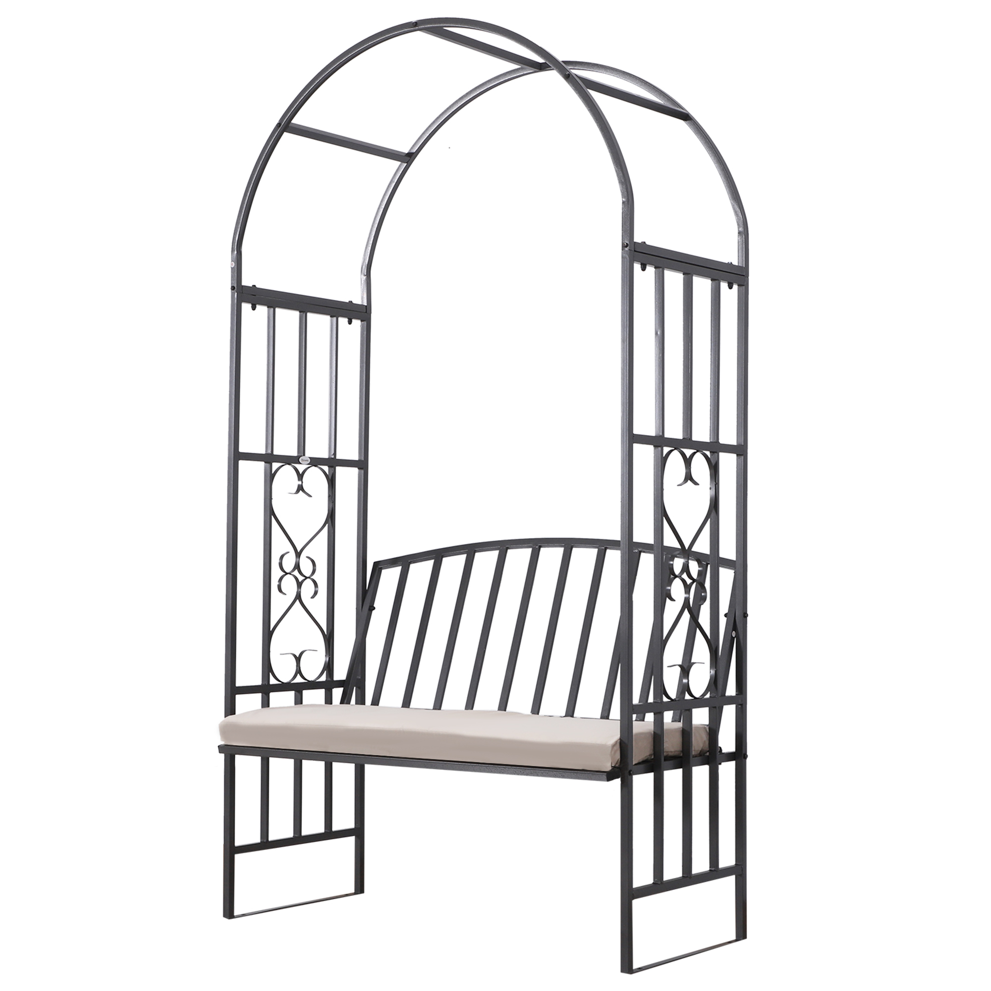 Outsunny Metal Bench W/Arch, 114L cm-Grey| Aosom UK