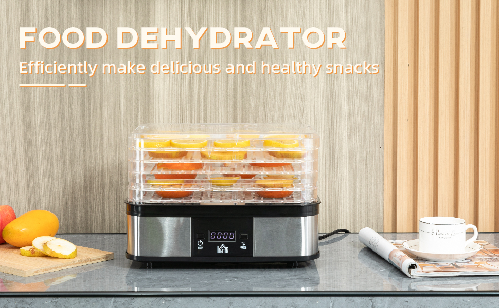 HOMCOM 5 Tier Fruit Dehy Machine, Stainless Steel Food Dehydrator with ...
