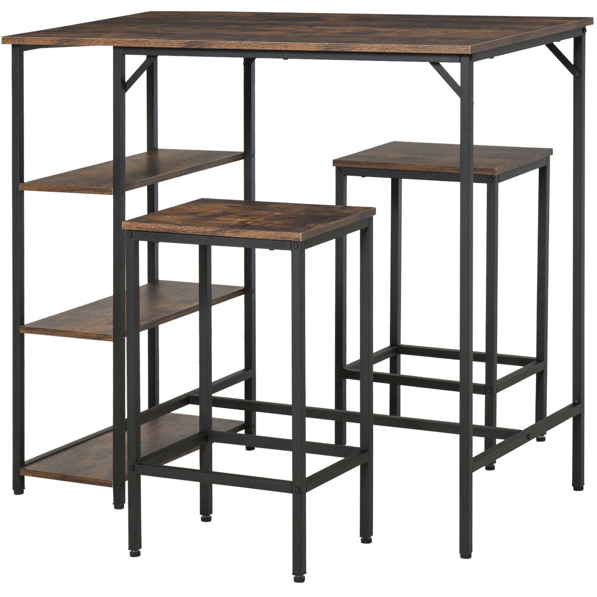 HOMCOM 3 Pieces Industrial Bar Height Dining Table Set with Storage ...