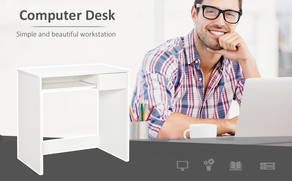 HOMCOM Compact Small Computer PC Table with Keyboard Tray Drawer Study ...