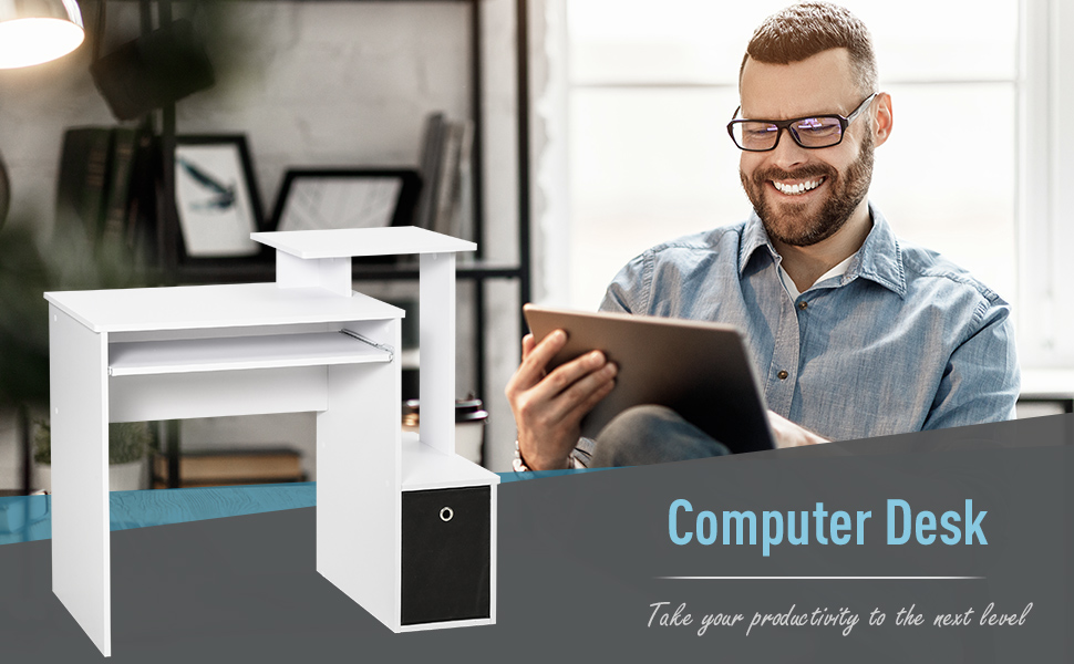 HOMCOM Compact Small Computer PC Desk with Sliding Keyboard Tray ...