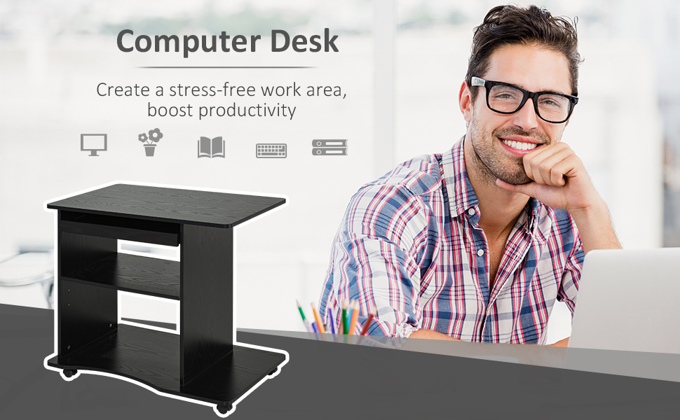 HOMCOM Mobile Small Office Computer Desk PC Table Home Workstation with ...