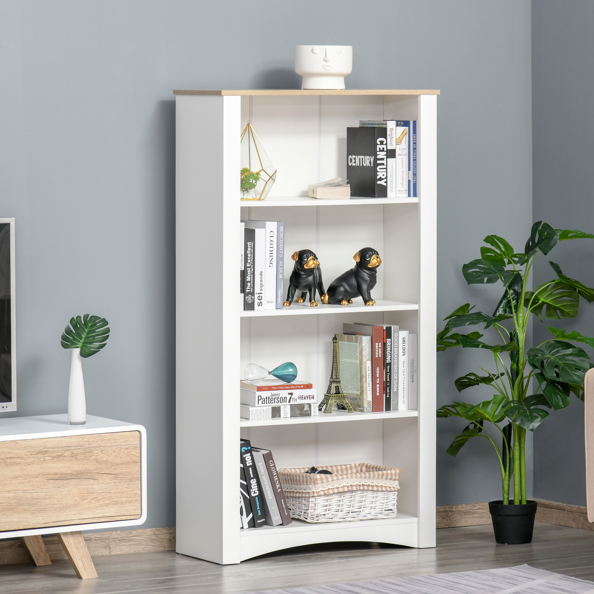 HOMCOM 4-Tier Bookcase, Modern Multi-Purpose Storage Cabinet ...