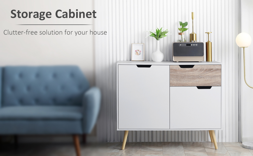 HOMCOM Modern Sideboard Storage Cabinet, Free Standing Accent Cupboard ...