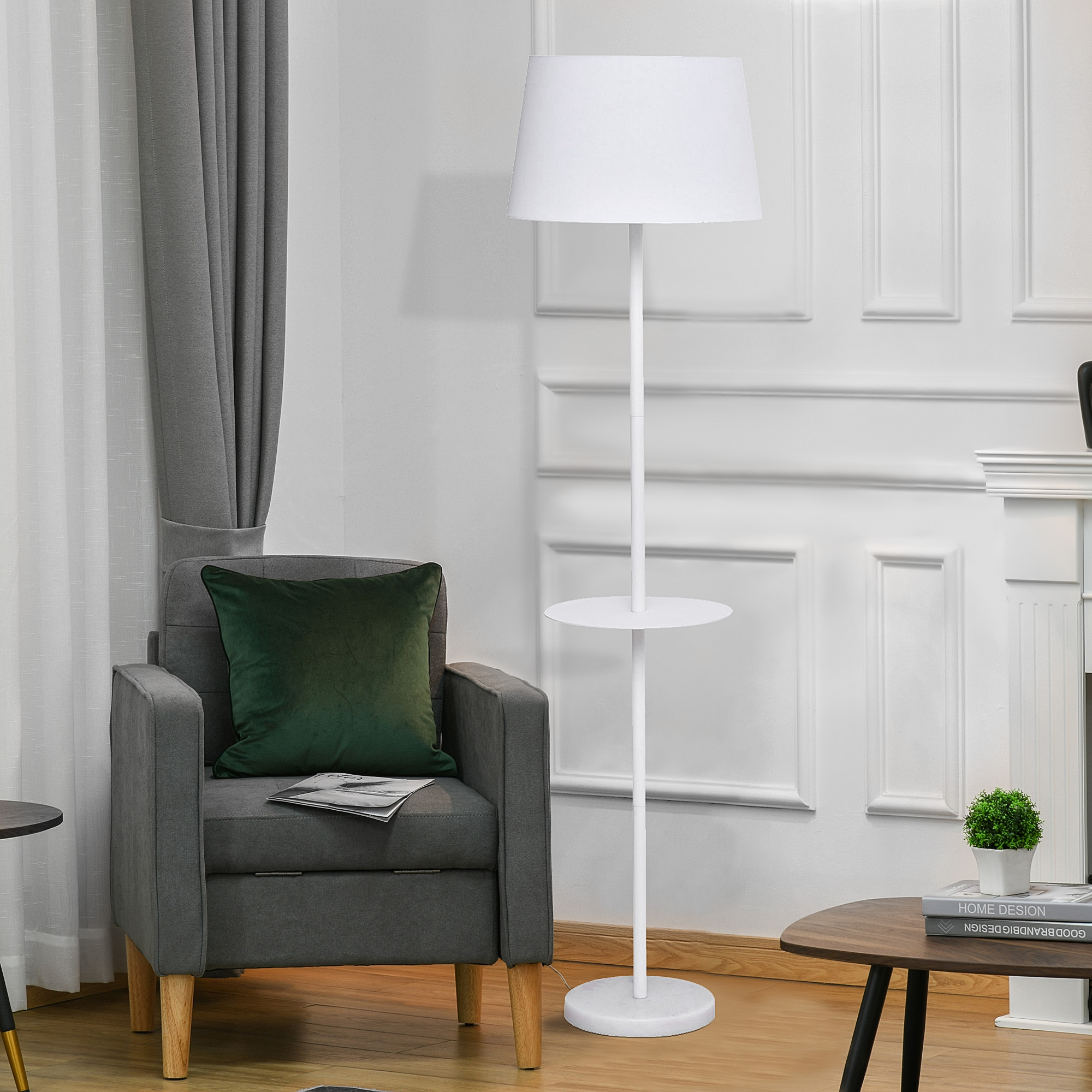 HOMCOM Lampa de Podea cu raft abajur din tesatura | Aosom RO