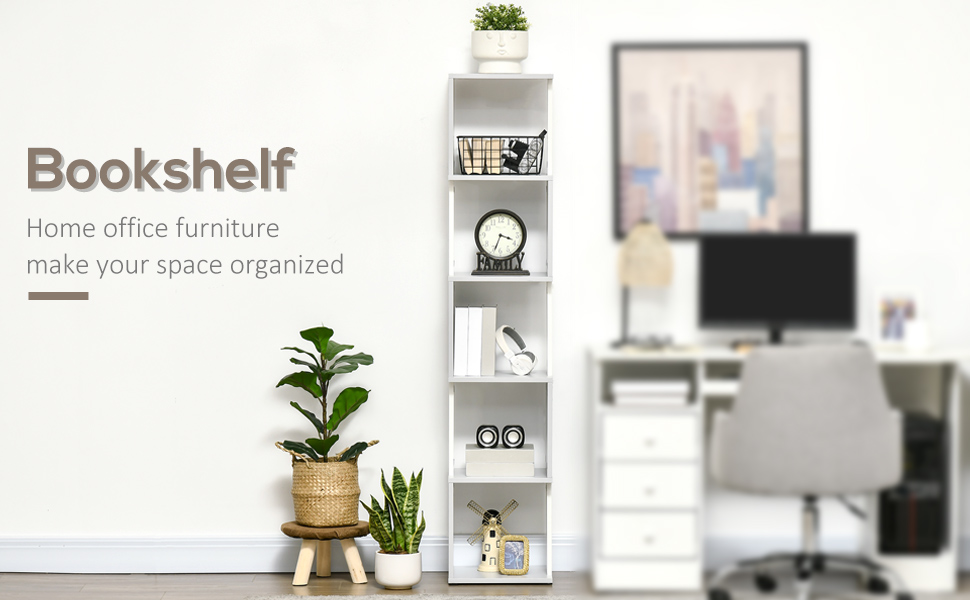 HOMCOM Modern 5-Tier Bookshelf, Freestanding Bookcase Storage Shelving ...