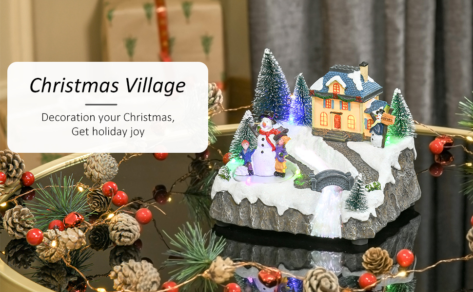 HOMCOM Animated Christmas Village Scene Musical Holiday Decoration with ...