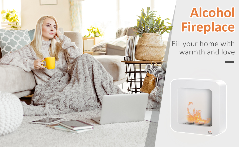 HOMCOM Wall Mounted Ethanol Fireplace, Bioethanol Heater Stove Fire ...