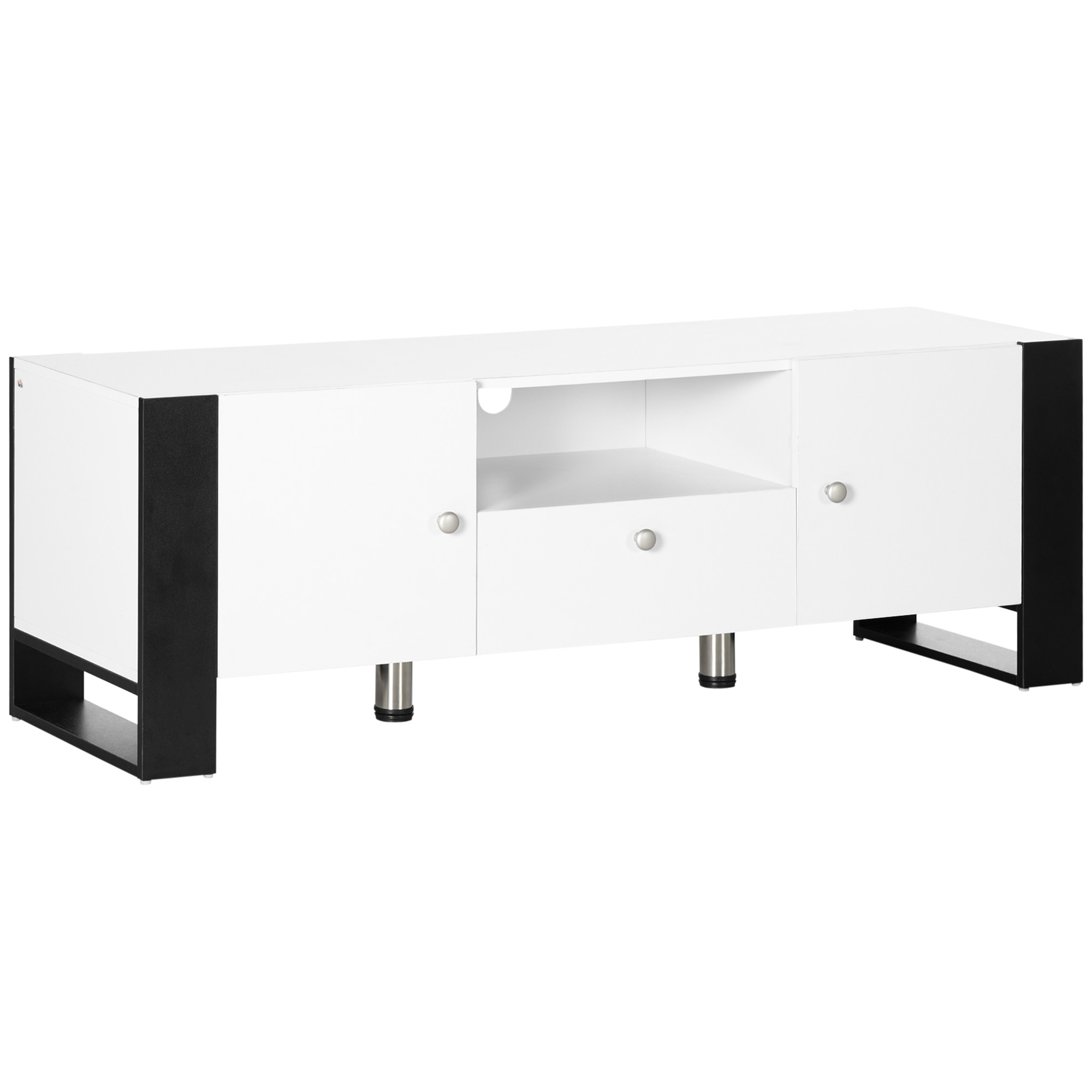 Dulap TV modern cu sertar si polita, pana la 65", 140x43x48cm, alb ...
