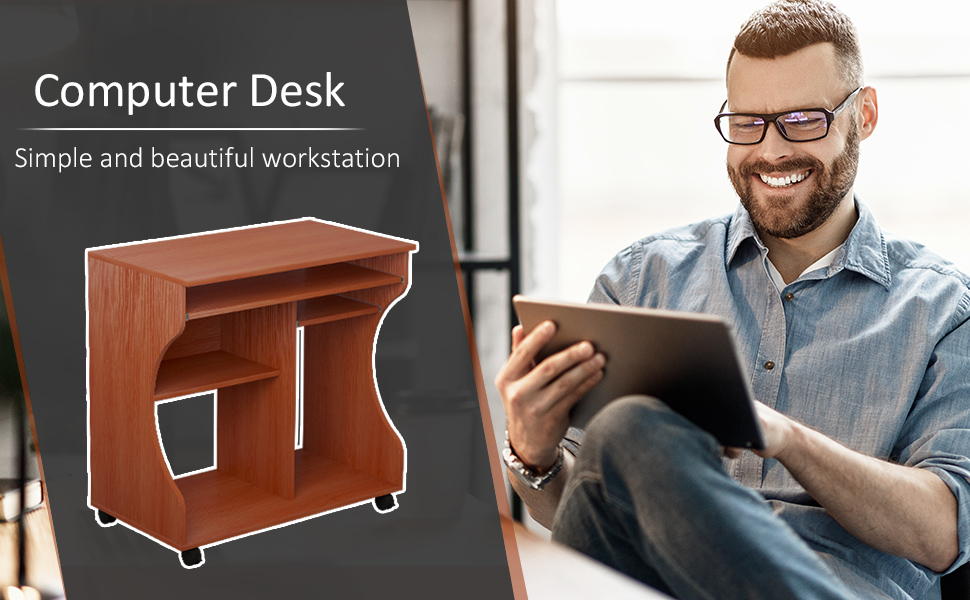 Homcom Movable Computer Office Desk With Sliding Keyboard On Wheels ...