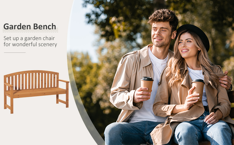 Outsunny 3 Seater Wooden Garden Bench with Armrest, Outdoor Furniture ...