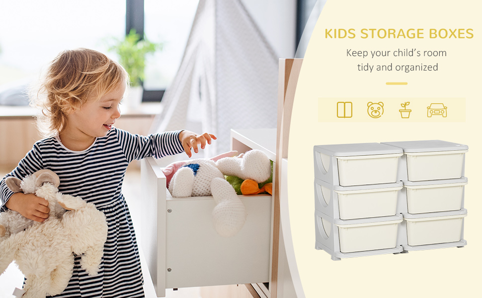 ZONEKIZ Kids Storage Units with 6 Drawers, 3 Tier Kids Toy Storage ...