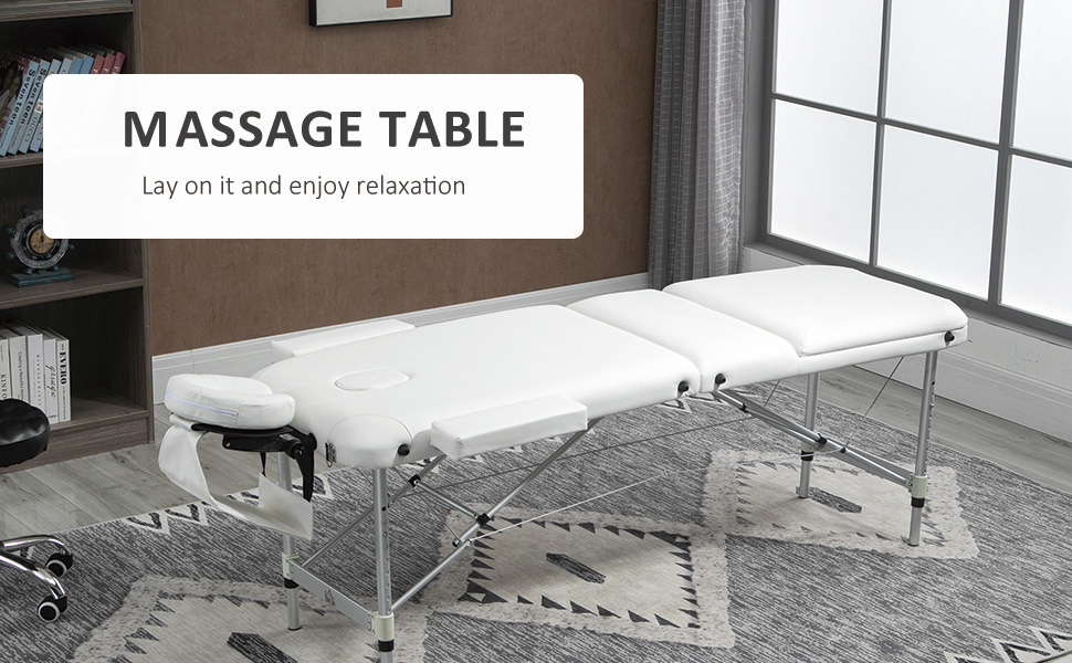 HOMCOM Portable Massage Table PVC Upholstered w/ Carry Case White NEXT ...