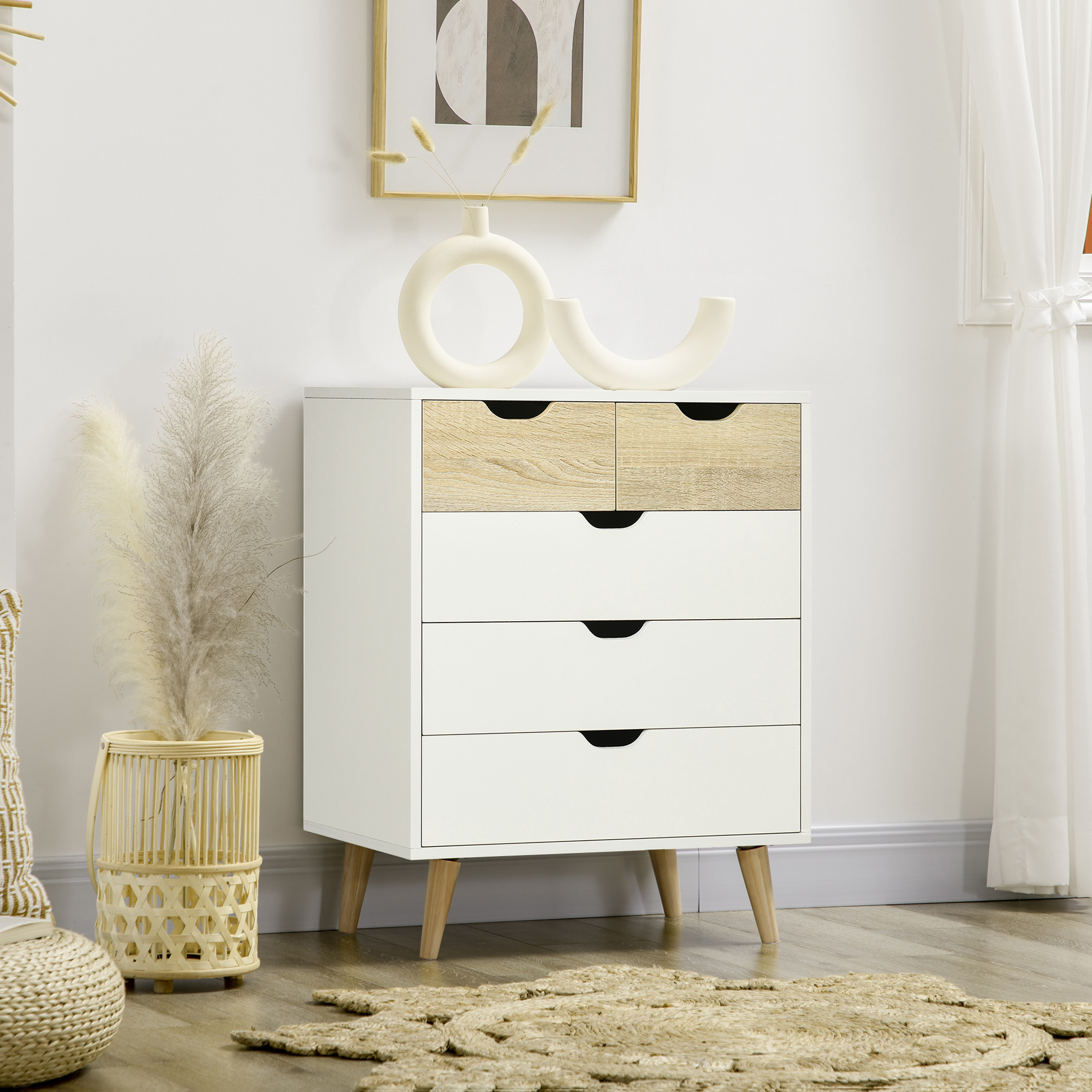 HOMCOM Cómoda com 5 Gavetas e Pés Elevados Cómoda para Dormitório ...