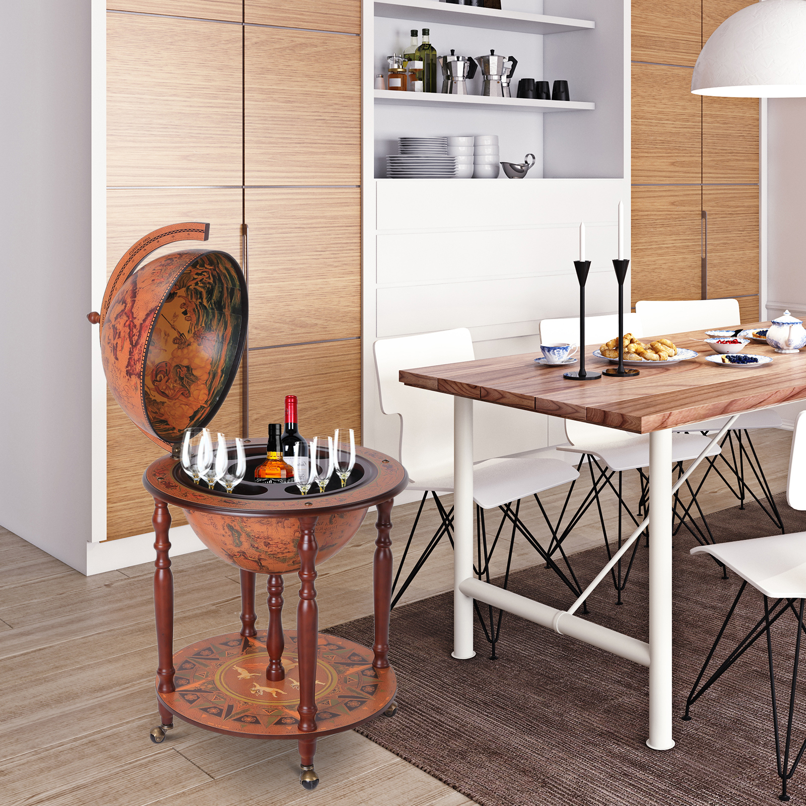 HOMCOM Bar in forma de Glob, Suport pentru sticle si băuturi fine ...