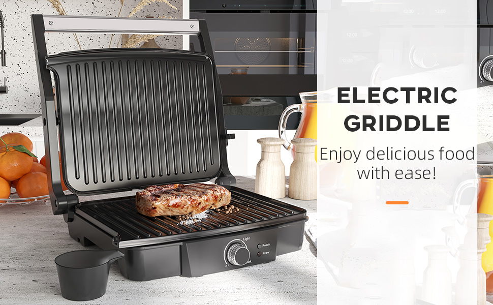 HOMCOM Health Grill & Panini Press, 4 Slice Toastie Machine, 2000W ...