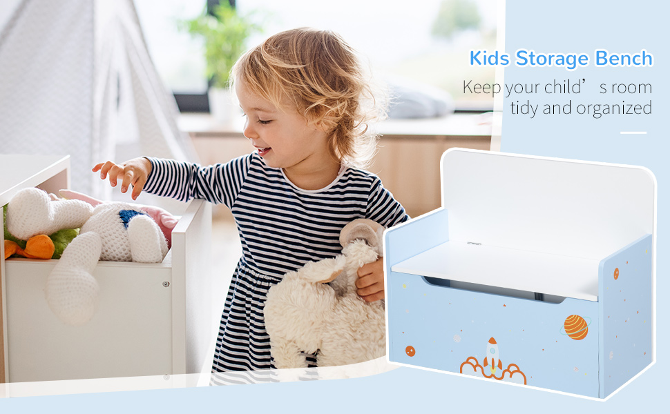 ZONEKIZ 2-IN-1 Wooden Toy Box, Kids Storage Bench Toy Chest with Safety ...