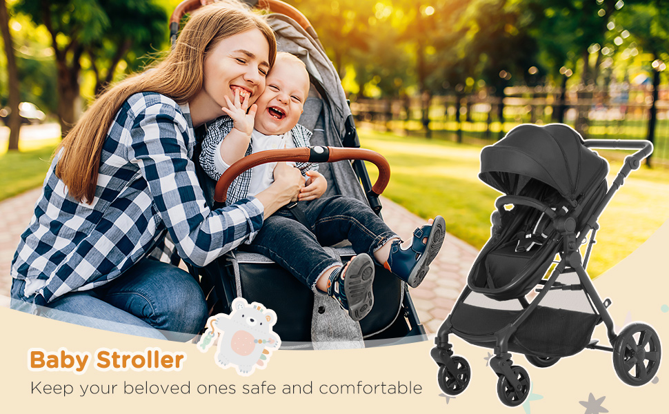 HOMCOM 2 in 1 Lightweight Pushchair w/ Reversible Seat, Foldable Travel ...