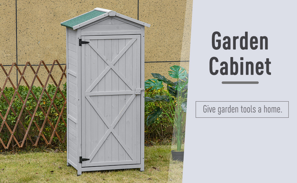 Outsunny Wooden Garden Cabinet 3-Tier Storage Shed 2 Shelves Lockable ...